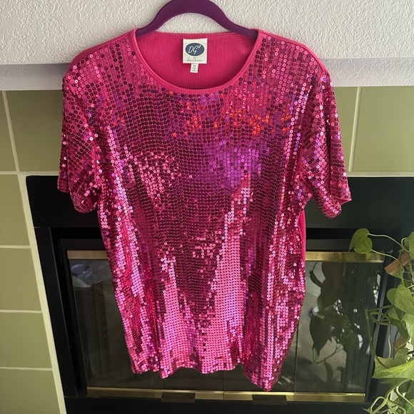 Diane Gilman | Tops | Diane Gilman Dg2 Pink Sequin Topmedium | Poshmark